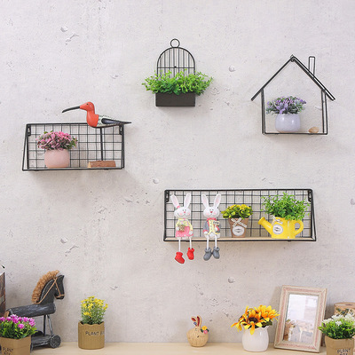Wooden Iron Wall Shelf Wall Mounted Storage Rack Organizatio