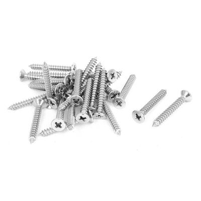 26x Phillips Flat Head Self Tapping Screws M4*30mm Silver