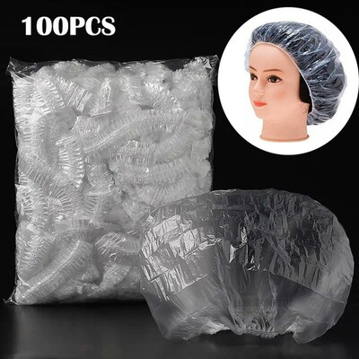 *100pcs Disposable Shower Caps Hat Clear Spa Hair Salon Hote
