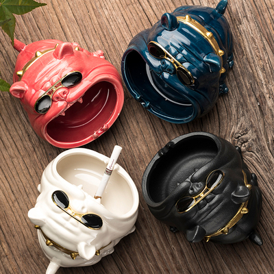 Ceramics Cartoon Dog Ashtray Windproof High Capacity Car