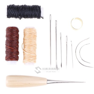 12pcs/set Hand Sewing Needles Waxed Thread Awl Thimble DIY L