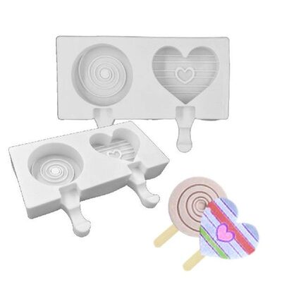 2 Holes Heart Lollipop Shaped Ice Cream Mold Popsicle