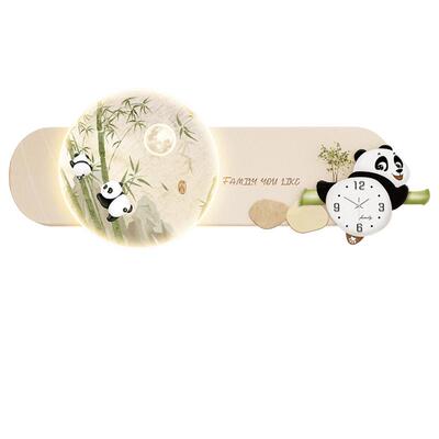 新款侘寂风挂画DTY萌宠熊猫表LED发光餐厅装饰画背景墙沙发壁挂画