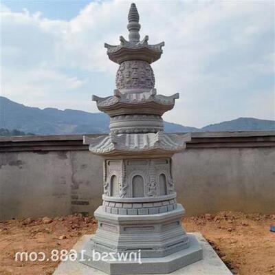 景区石塔图片大全寺庙石刻佛塔制作厂家园林景观石造六边塔价格