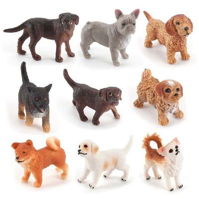 9 Buah Mainan Patung Anjing Peliharaan Set Figur Hewan
