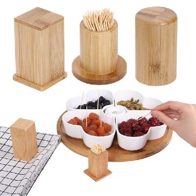 Bamboo Toothpick Holder With Lid Cotton Swab Holder Case