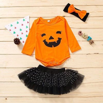 3pcs Halloween Costume Set Baby Girl Clothes Pumpkin
