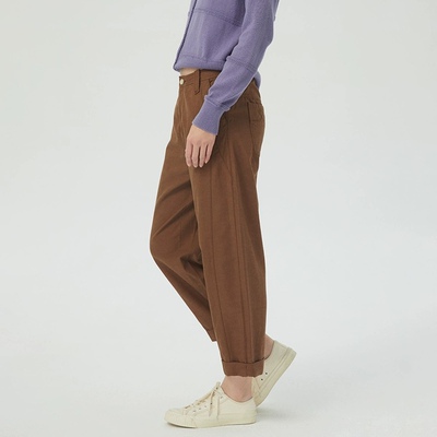 斯琴专柜正品春季女深咖色宽松中腰休闲直筒裤九分裤 BBCK02140