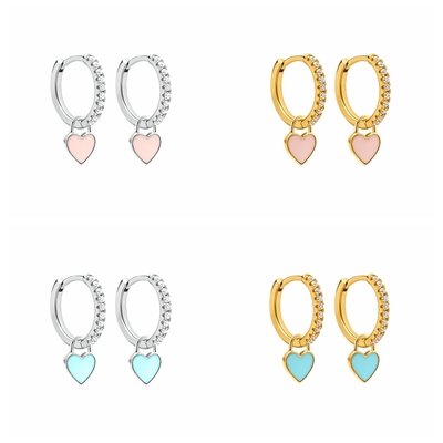 Aide Silver Color Hoop Earrings With Cute Candy Neon Color E