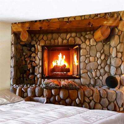 Tapestry Fireplace and Bookshelf Style Warm Feeling Beautifu