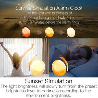 WiFi Smart Wake p Light Workday Alarm Clock with 7 Colors Su