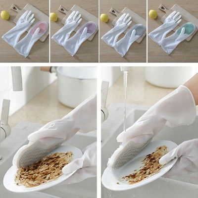 Kitchen Dishwashing Cleaning Gloves Silicone Rubber Dish