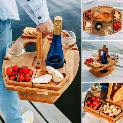 Portable Wooden Picnic Table Carry Handle Outdoor Folding