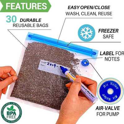 20/17Pcs Bag Kits Reusable Food Storage Vacuum Seal Bags Wit