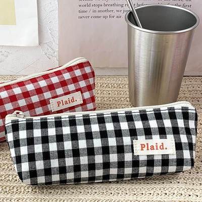 Plaid Pencil Bag Pen Case Fabric Made Basic Color Check Sto