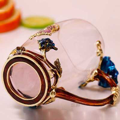 Enamel Coffee Tea Cup Mug 3D Rose Butterfly Glass Cups Weddi