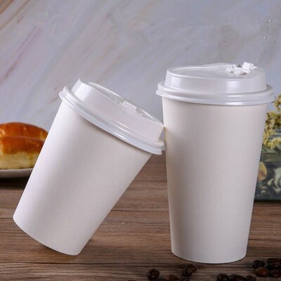 100pcs/pack White Paper Cups With Lid Disposable Coffee Cup