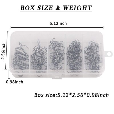 120pcs/box High Carbon Steel Fishing Treble Hooks Kit Strong
