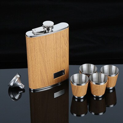 9 oz Wooden Hip Flask Set With 1 Funnel and 4 s Whiskey Wine