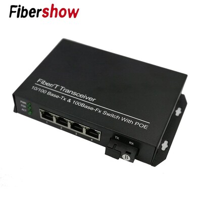 POE Switch 1 SC 4 RJ45 fiber connector to 4 10/100M etherne
