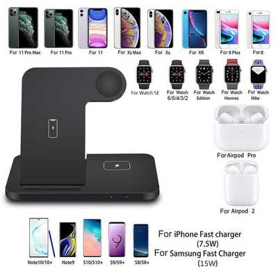 15W Wireless Charger Stand 3 in 1 Qi Fast Charging Dock Stat
