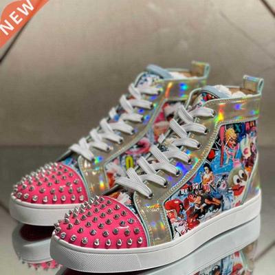 High Top Luxury Red Bottom Graffiti Leather Shoes For Men Sp