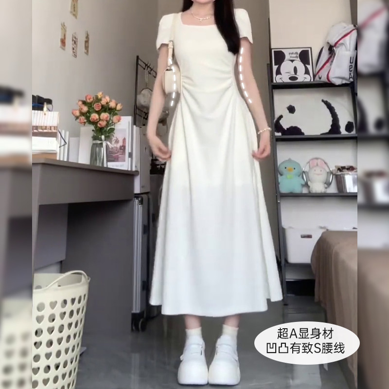 短袖洋装女2026新款夏季修身收腰显瘦裙子轻奢赫本风高级感长裙