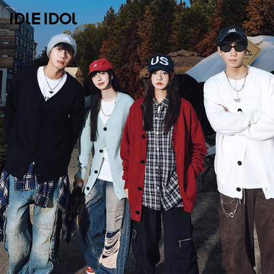 idleidol男女同款V领开衫毛衣