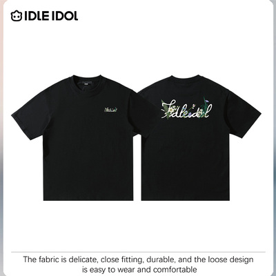 Idle Idol国潮美式复古花卉情侣短袖夏季时尚休闲圆领百搭男士T恤