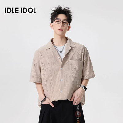 IdleIdol老钱风古巴领镂空衬衫