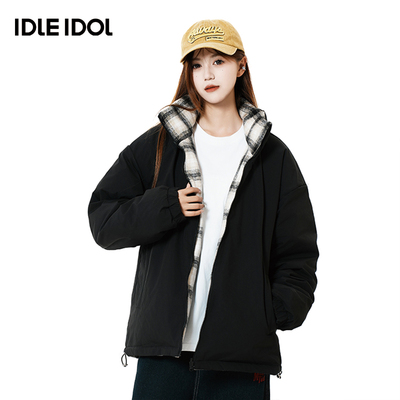 idleidol双面穿格子羽绒服