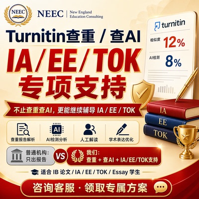 AI检测Turnitin查重辅导服务英美日澳文书查重双语IA/EE/TOK指导