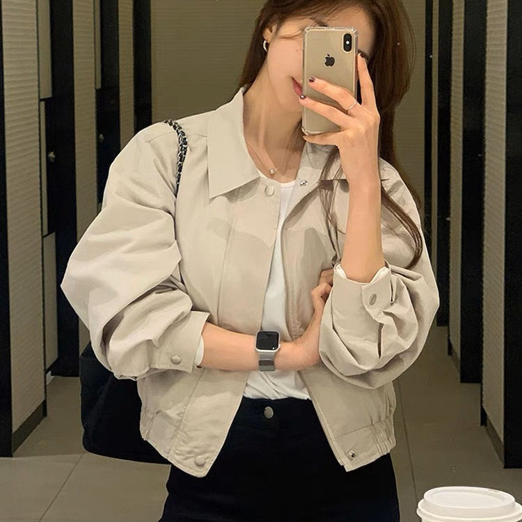 高级感气质纯色短外套女韩版简约休闲百搭夹克工装上衣秋季新款