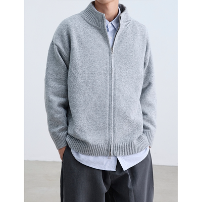 HMN Studio美式复古立领双头拉链开衫毛衣外套男女潮牌针织衫上衣