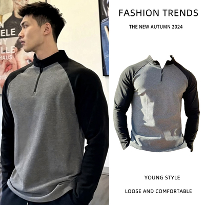 双面绒保暖半拉链男士长袖t恤