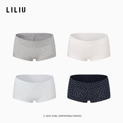 LILIU波点印花平角内裤女纯棉
