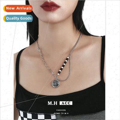 Black whe checkerboard checkerboard beaded necklace women hi