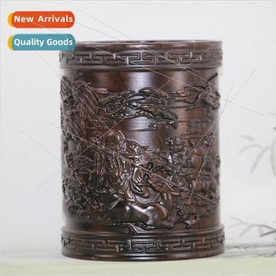 Mahogany Crafts Vegetarian Wood Black Catalpa Carved Pen Hol