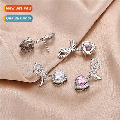 Confession love heart full diamond earrings bow tassel earri