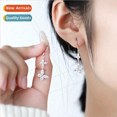 s925 silver wh zirconium butterfly long tassel earrings earr