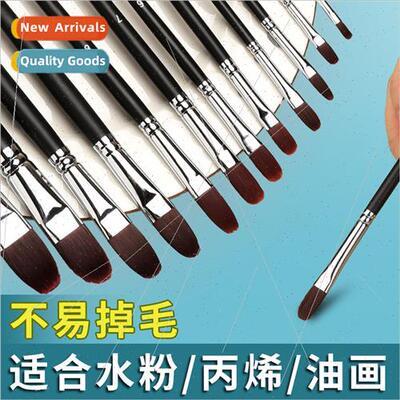 Burgundy Nylon Hair 6pcs Gouache Brushes Tongue Black Birch