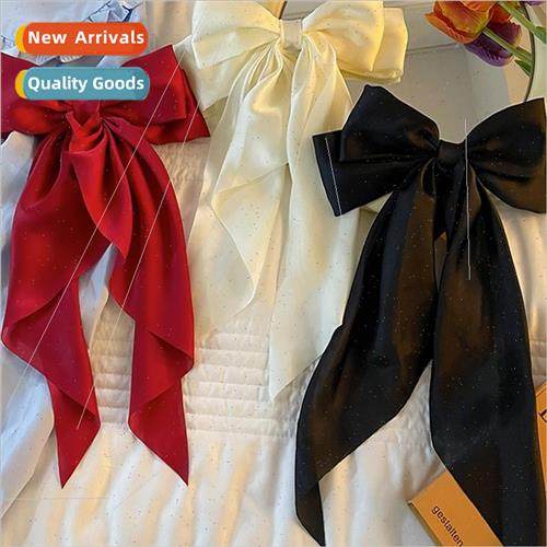 Large bow ribbon hair clips female red 2023 new back head to_虎窝淘