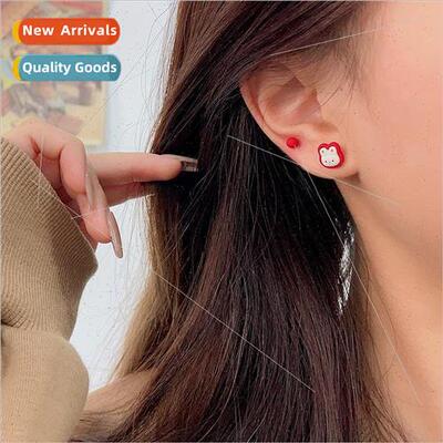 Red rabb blessing earrings new tide silver needle earrings e