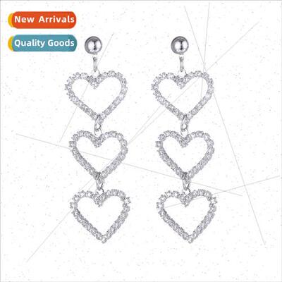 lver needle Korea fashion earrings long heart-shaped diamond