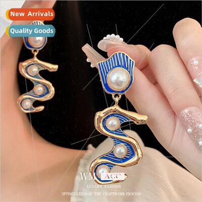 Earrings lver Needle Irregular Seahorse Pearl Earrings Frenc