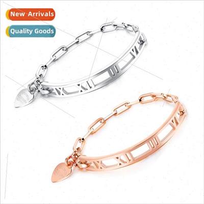 One pcs Korea Women Tanium Steel Roman Numerals Rose Gold Pl