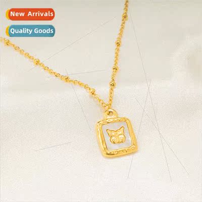 Europe ins square shell butterfly tanium steel necklace fema