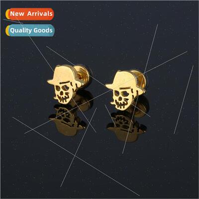 Stainless steel casting earrings Halloween spooky skull jewe