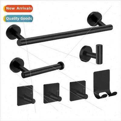 Pendant Set 7 Black Towel Bars Tissue Holder Hooks Razor Bat