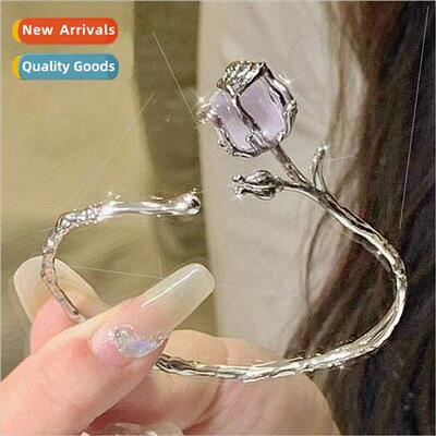 Flower Core Aquatic Bracelet Women Purple Stone Hollow Rose